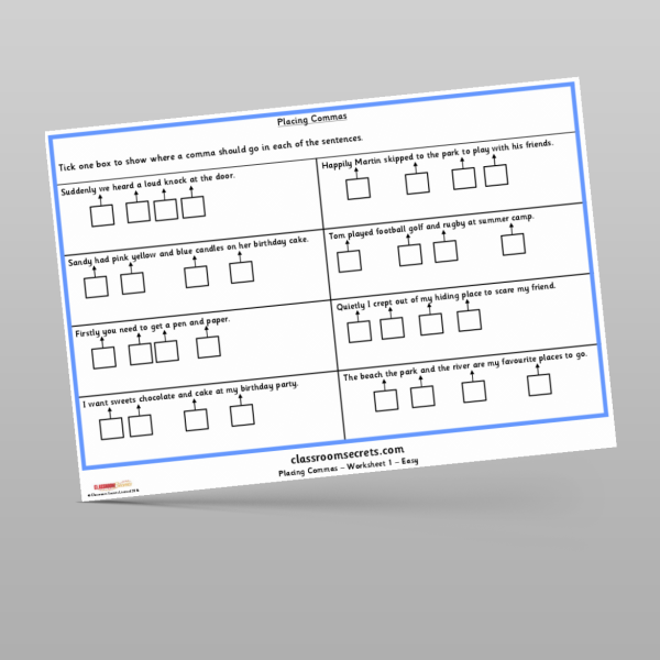 KS1 Placing Commas Test Practice Resource | Classroom Secrets
