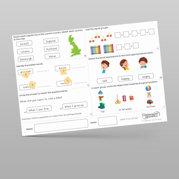 Year 1 Early Morning Work Summer Week 7 Resource | Classroom Secrets