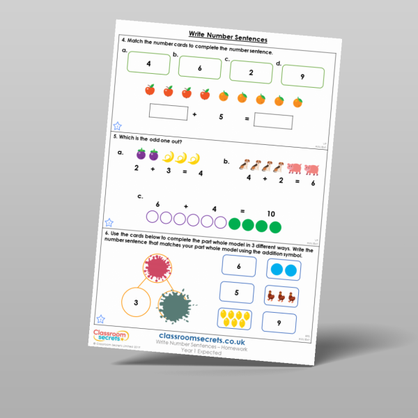 Year 1 Write Number Sentences Homework Resource | Classroom Secrets