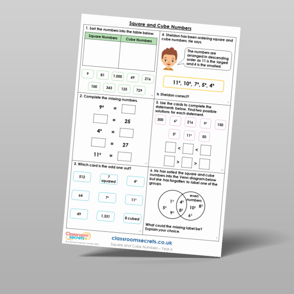 Year 6 Square And Cube Numbers Mixed Activity Resource | Classroom Secrets