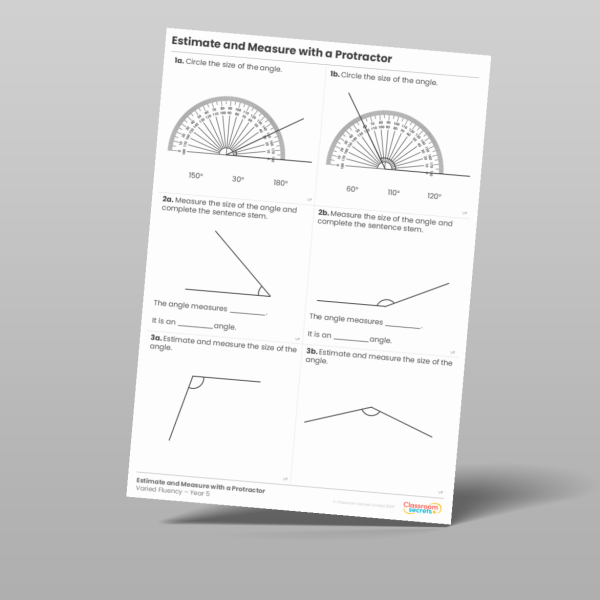 Year 5 Estimate And Measure With A Protractor Varied Fluency Resource ...