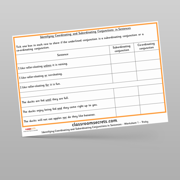 Subordinating Conjunctions Ks2 Subordinating Conjunctions Worksheets