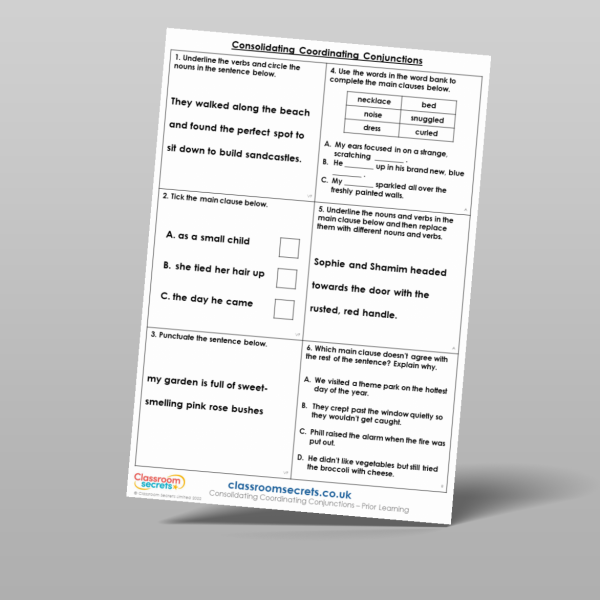Year 4 Consolidating Coordinating Conjunctions Prior Learning Resource Classroom Secrets