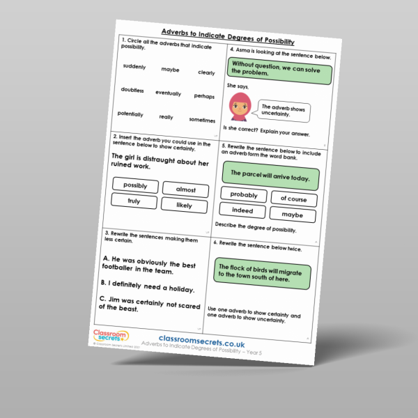 Year 5 Adverbs To Indicate Degrees Of Possibility Mixed Activity ...