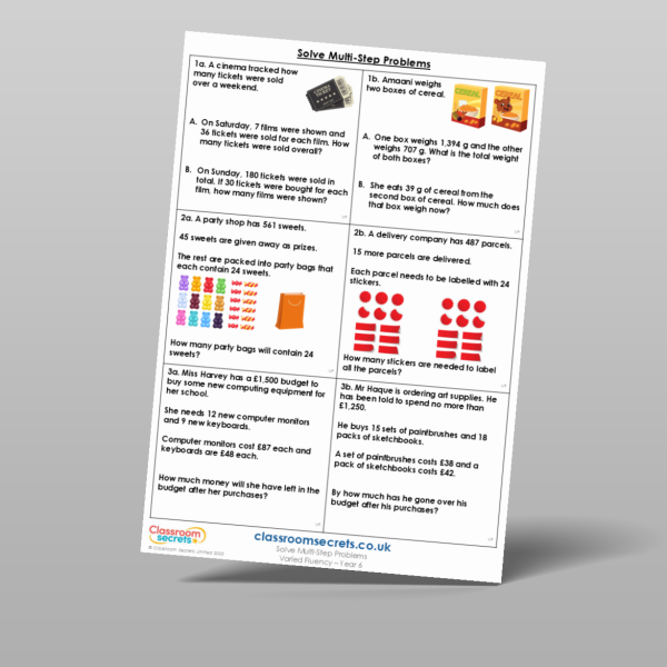 Year 6 Solve Multi Step Problems Varied Fluency Resource Classroom Secrets