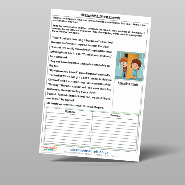 Year 3 Recognising Direct Speech Application Resource | Classroom Secrets