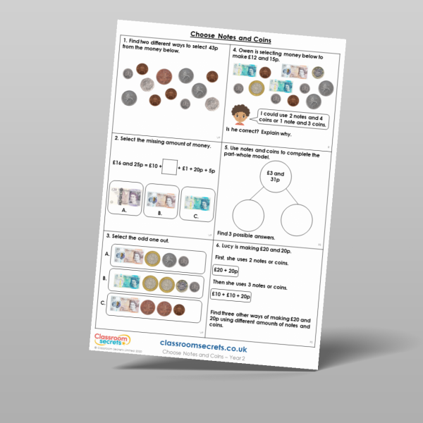 Year 2 Choose Notes And Coins Mixed Activity Resource | Classroom Secrets