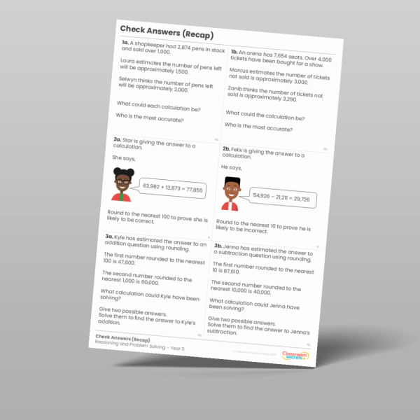 Year 5 Check Answers Recap Reasoning And Problem Solving Resource | Classroom Secrets