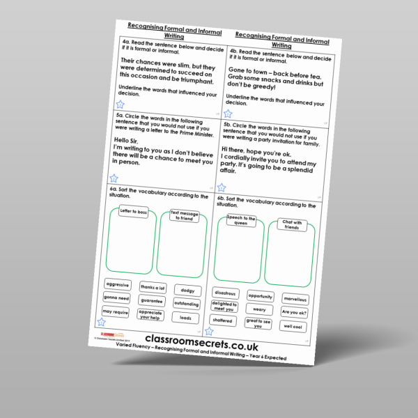 Year 6 Recognising Formal And Informal Writing Varied Fluency Resource ...