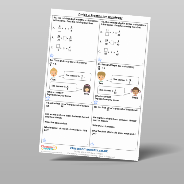 Year 6 Divide A Fraction By An Integer Reasoning And Problem Solving ...