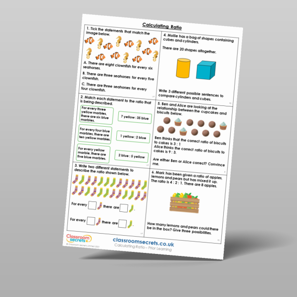 Year 6 Calculating Ratio Prior Learning Resource | Classroom Secrets