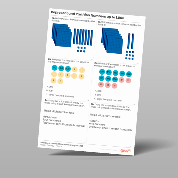 Year 4 Represent And Partition Numbers Up To 1 000 Varied Fluency 1 ...