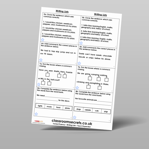 Year 2 Writing Lists Varied Fluency Resource | Classroom Secrets