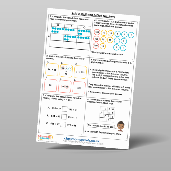 Year 3 Add 2 Digit And 3 Digit Numbers Mixed Activity Resource ...