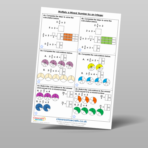 Year 5 Multiply A Mixed Number By An Integer Varied Fluency Resource ...
