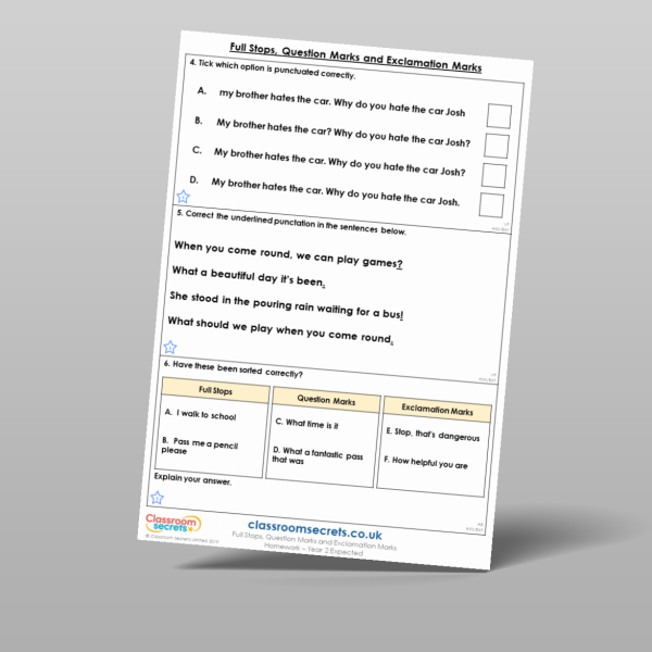 English Worksheets Using Full Stops And Question Marks