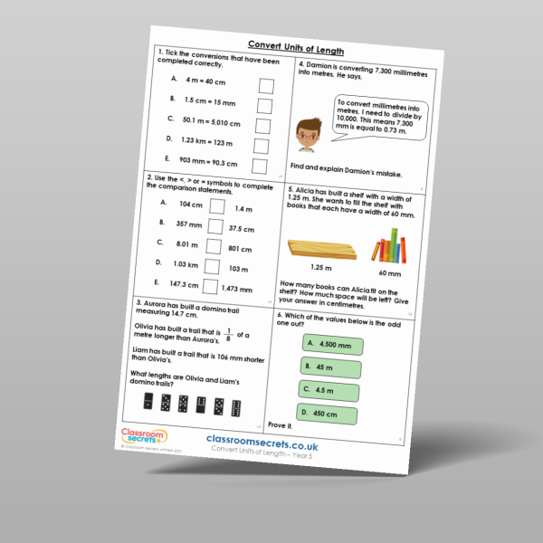 Year 5 Convert Units Of Length Mixed Activity Resource | Classroom Secrets