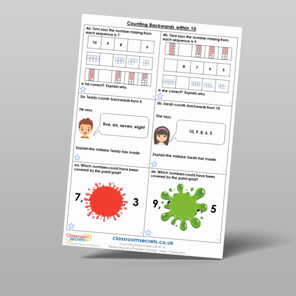 Year 1 Counting Backwards Within 10 Reasoning And Problem Solving 2 Resource | Classroom Secrets