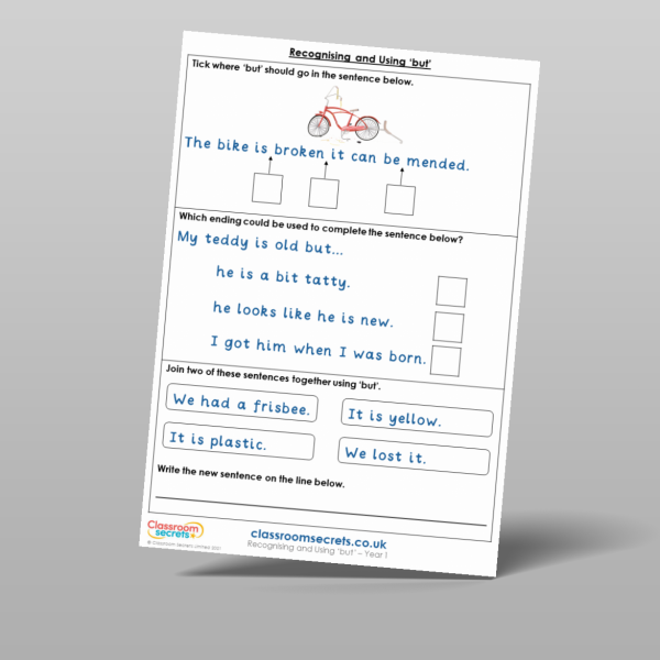 Year 1 Using But Mixed Activity Resource Classroom Secrets