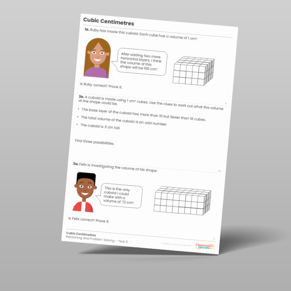 Year 5 Cubic Centimetres Reasoning And Problem Solving 2 Resource ...