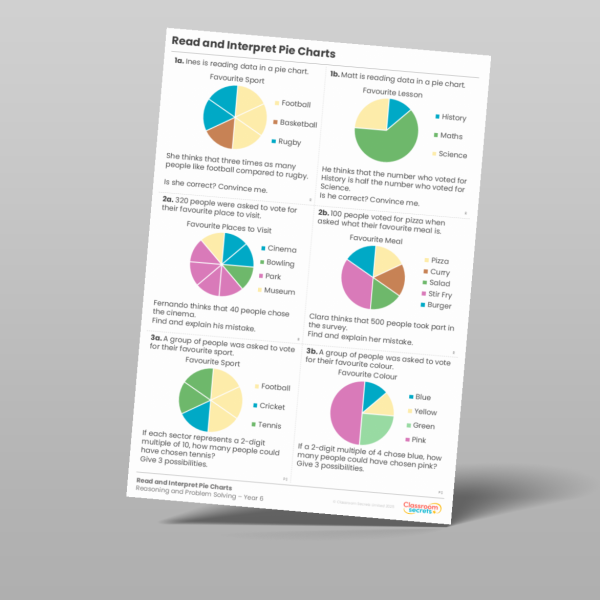 Year 6 Read And Interpret Pie Charts Reasoning And Problem Solving 2 ...