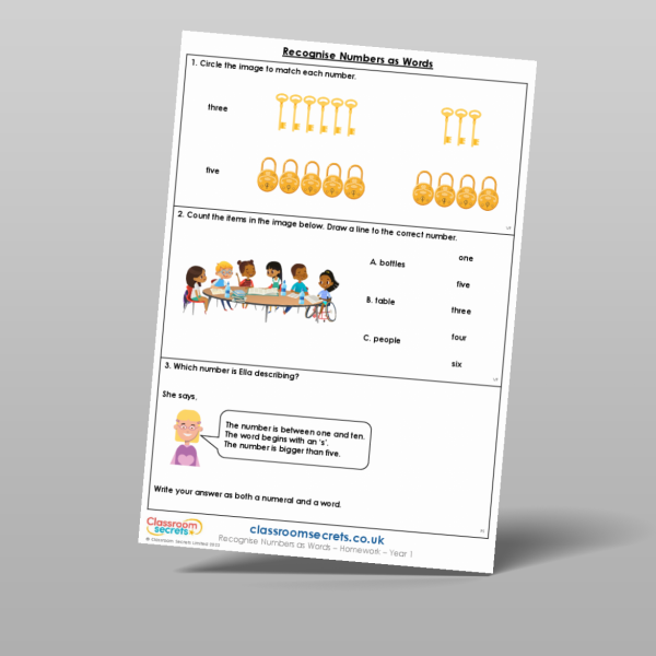 Year 1 Recognise Numbers As Words Homework Resource | Classroom Secrets
