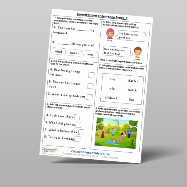 Year 2 Consolidation Of Sentence Types 2 Mixed Activity Resource ...