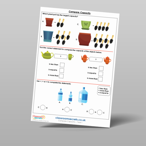 Year 1 Compare Capacity Main Activity Resource | Classroom Secrets