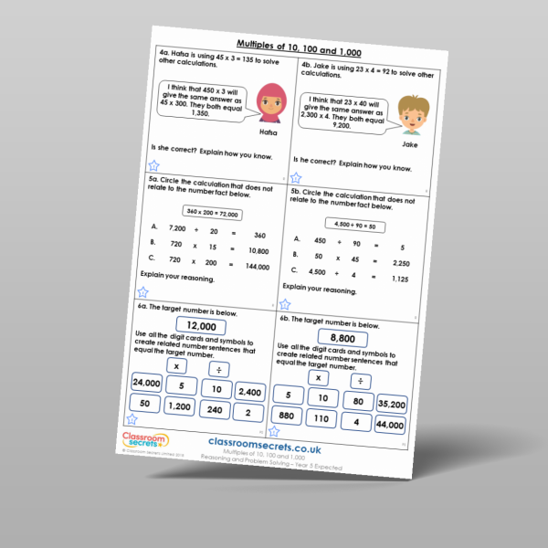 Year 5 Multiples Of 10 100 And 1 000 Reasoning And Problem Solving Resource | Classroom Secrets