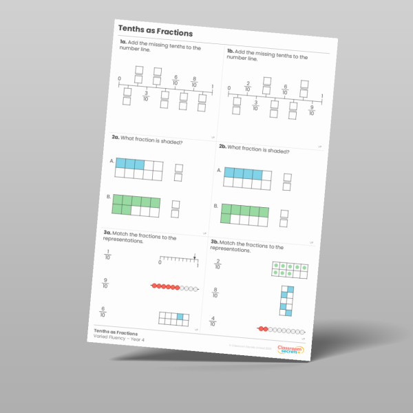 Year 4 Tenths As Fractions Varied Fluency 2 Resource | Classroom Secrets