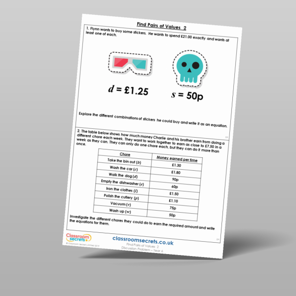 Year 6 Find Pairs Of Values 2 Discussion Problem Resource | Classroom ...