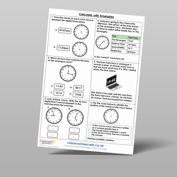 Year 5 Calculate With Timetables Prior Learning Resource | Classroom Secrets