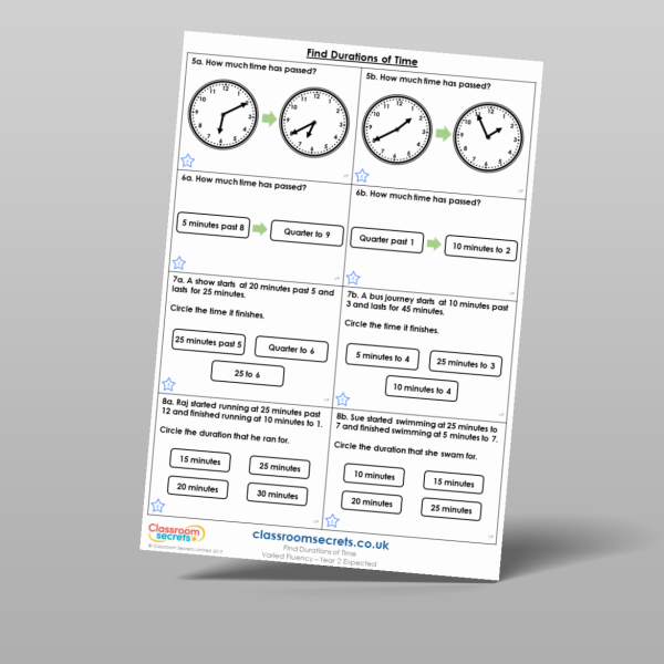 Year 2 Find Durations Of Time Varied Fluency Resource | Classroom Secrets
