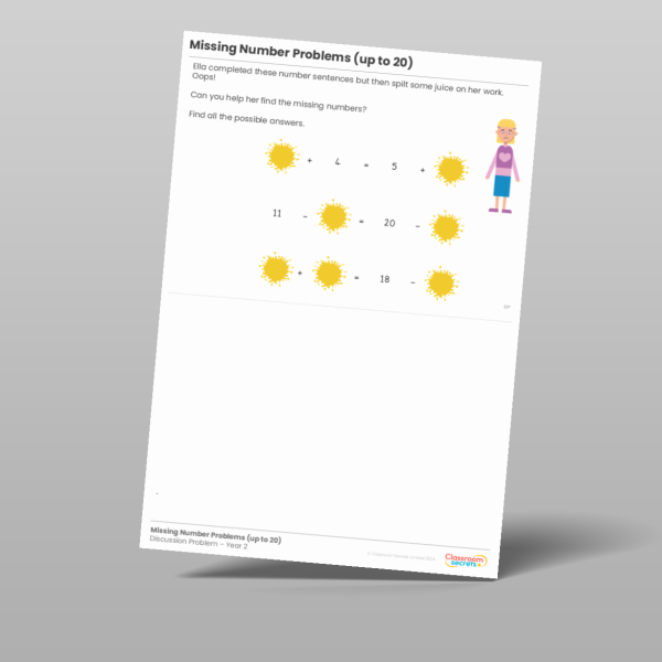Year 2 Missing Number Problems Up To 20 Discussion Problem Resource ...
