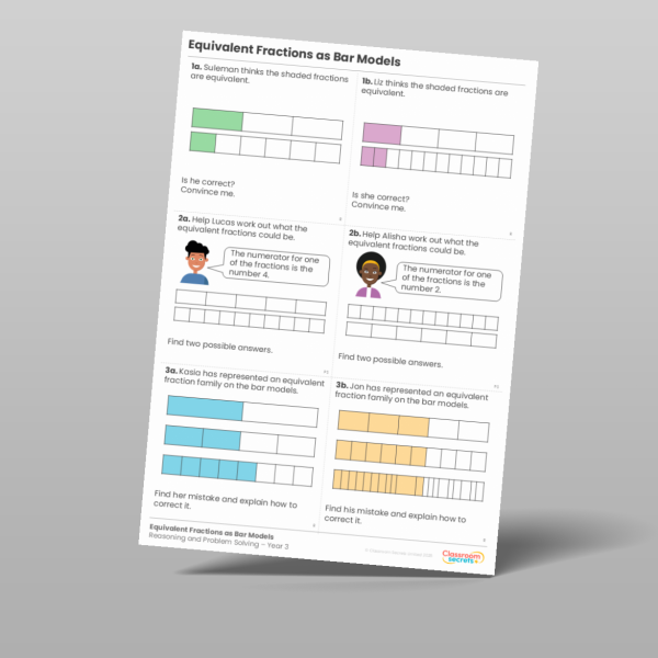 Year 3 Equivalent Fractions As Bar Models Reasoning And Problem Solving ...
