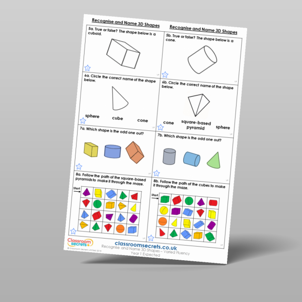 Year 1 Recognise And Name 3d Shapes Varied Fluency Resource | Classroom ...