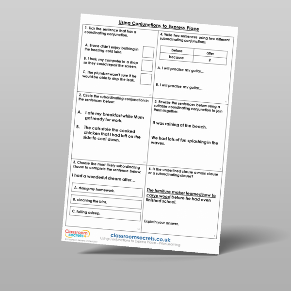 Year 3 Using Conjunctions To Express Place Prior Learning Resource ...