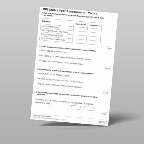 Year 4 End Of Year Gps Assessment Resource | Classroom Secrets