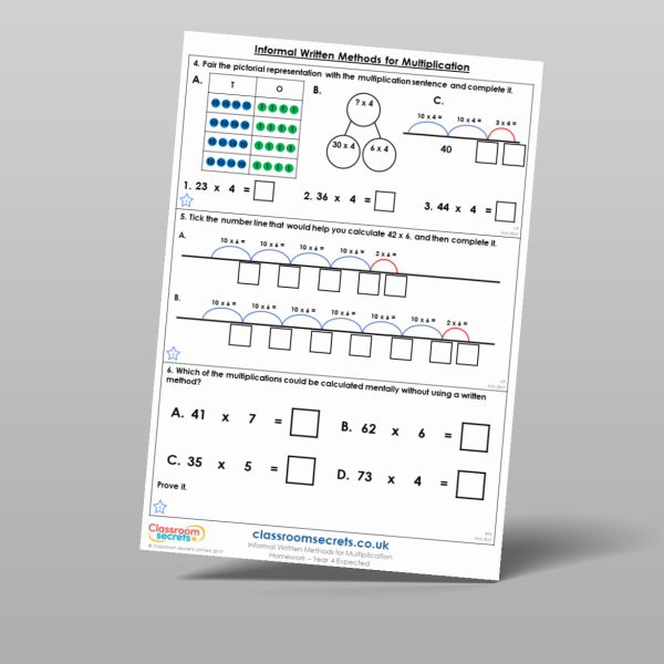 Year 4 Informal Written Methods For Multiplication Homework Resource | Classroom Secrets