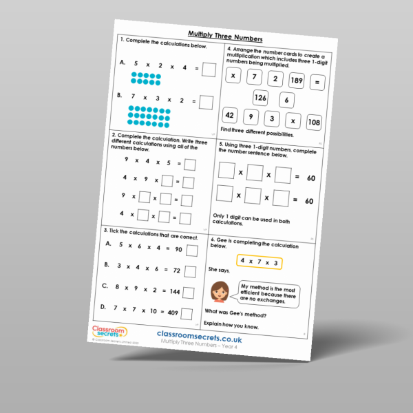 Year 4 Multiply 3 Numbers Mixed Activity Resource | Classroom Secrets