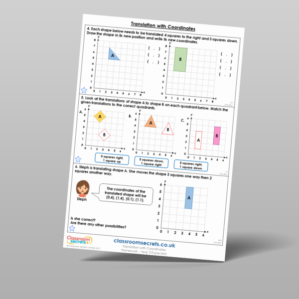 Year 5 Translation With Coordinates Homework Resource | Classroom Secrets