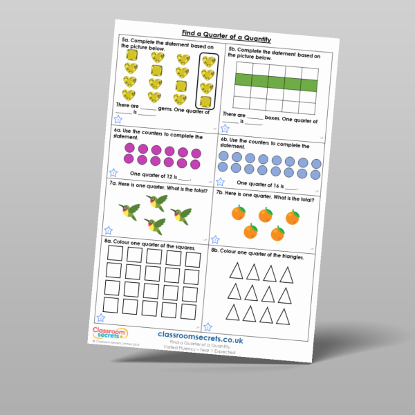 Year 1 Find A Quarter Of A Quantity Varied Fluency Resource | Classroom ...