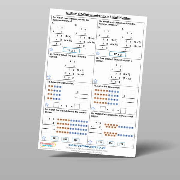 Year 4 Multiply A 2 Digit Number By A 1 Digit Number Varied Fluency ...