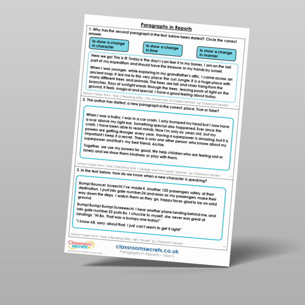 Year 3 Paragraphs In Reports Prior Learning Resource | Classroom Secrets
