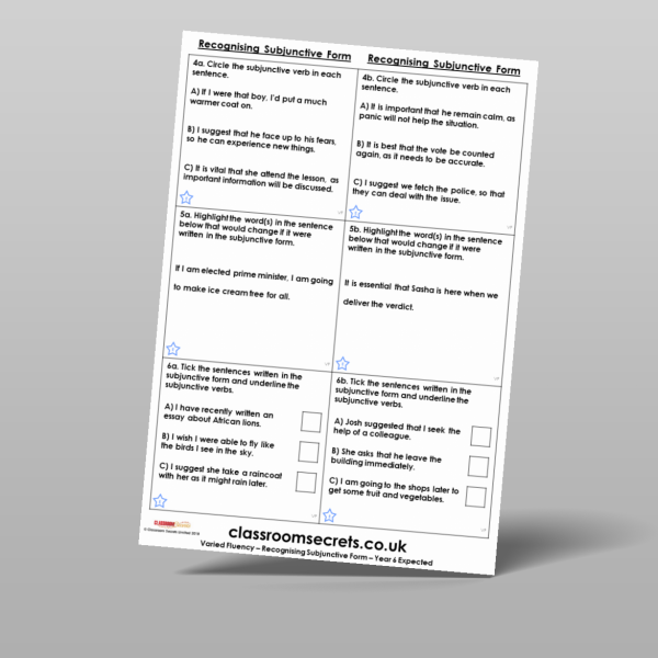Year 6 Recognising Subjunctive Form Varied Fluency Resource | Classroom ...