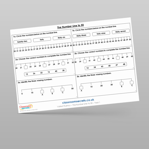 Year 1 The Number Line To 50 Varied Fluency Resource | Classroom Secrets