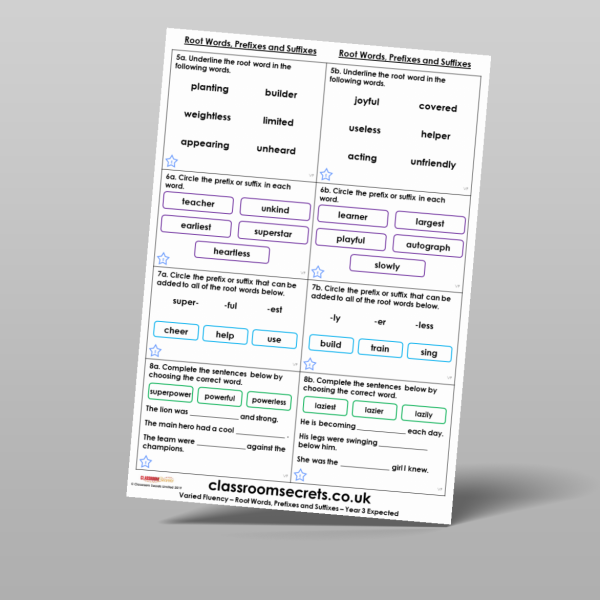 Year 3 Root Words Prefixes And Suffixes Varied Fluency Resource ...