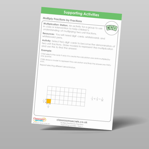 Year 6 Multiply Fractions By Fractions Supporting Activity Resource ...