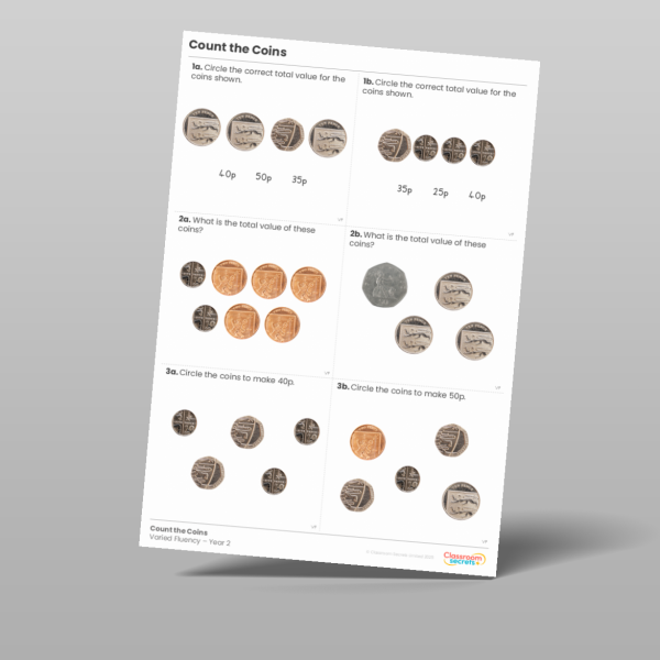 Year 2 Count The Coins Varied Fluency Resource | Classroom Secrets