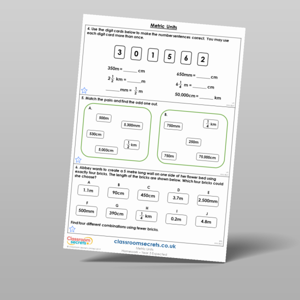 Year 5 Metric Units Homework Resource | Classroom Secrets